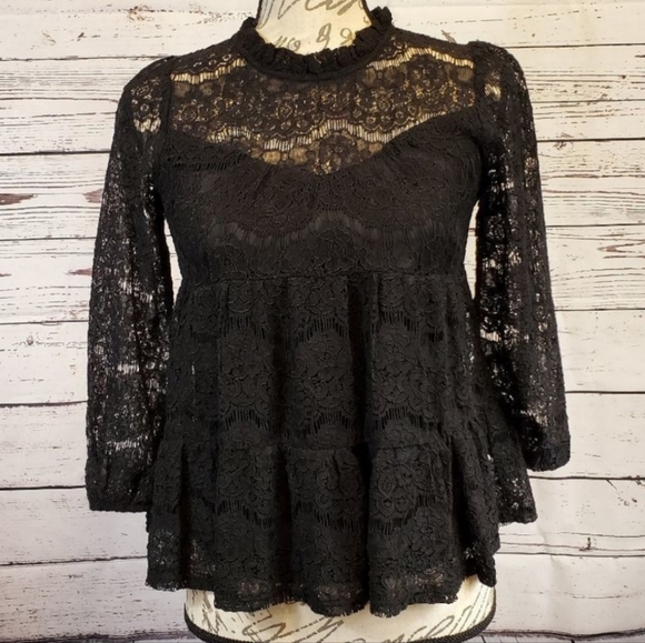 Monteau | Tops | Monteau Black Lace Top | Poshmark